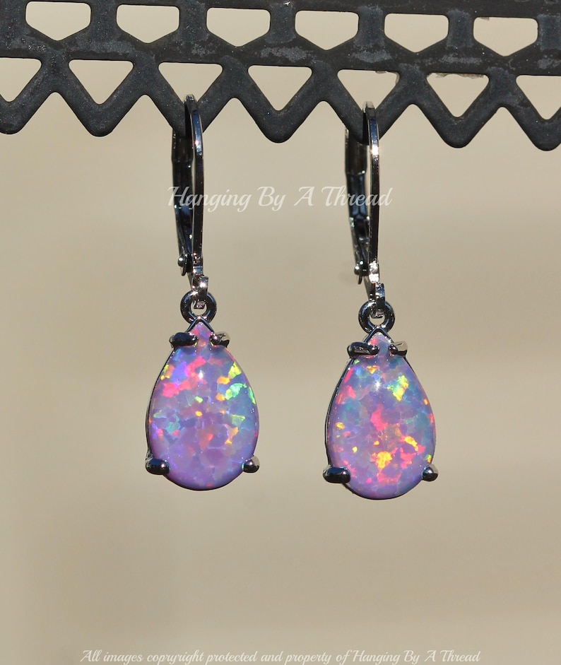 NEW Purple Opal Drop Earrings,silver Purple Lab Created Opal,pear ...