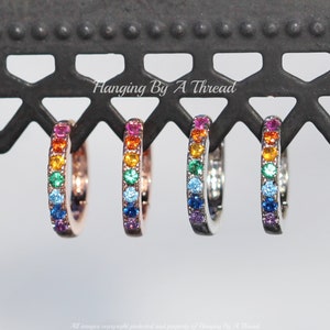 NEW Tiny Rainbow Hoop Earrings,gold Huggie Hoops,small Dainty Hoop ...
