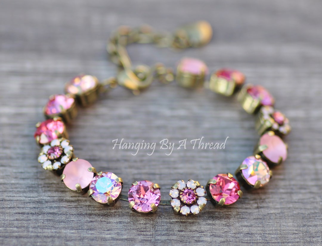 Swarovski Blush Pink Opal Flower Embellished Bracelet,crystal Tennis ...