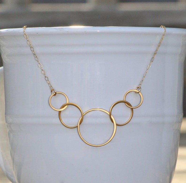 5 Interlocking Rings Necklace,14k Gold Vermeil 50th Birthday Necklace ...