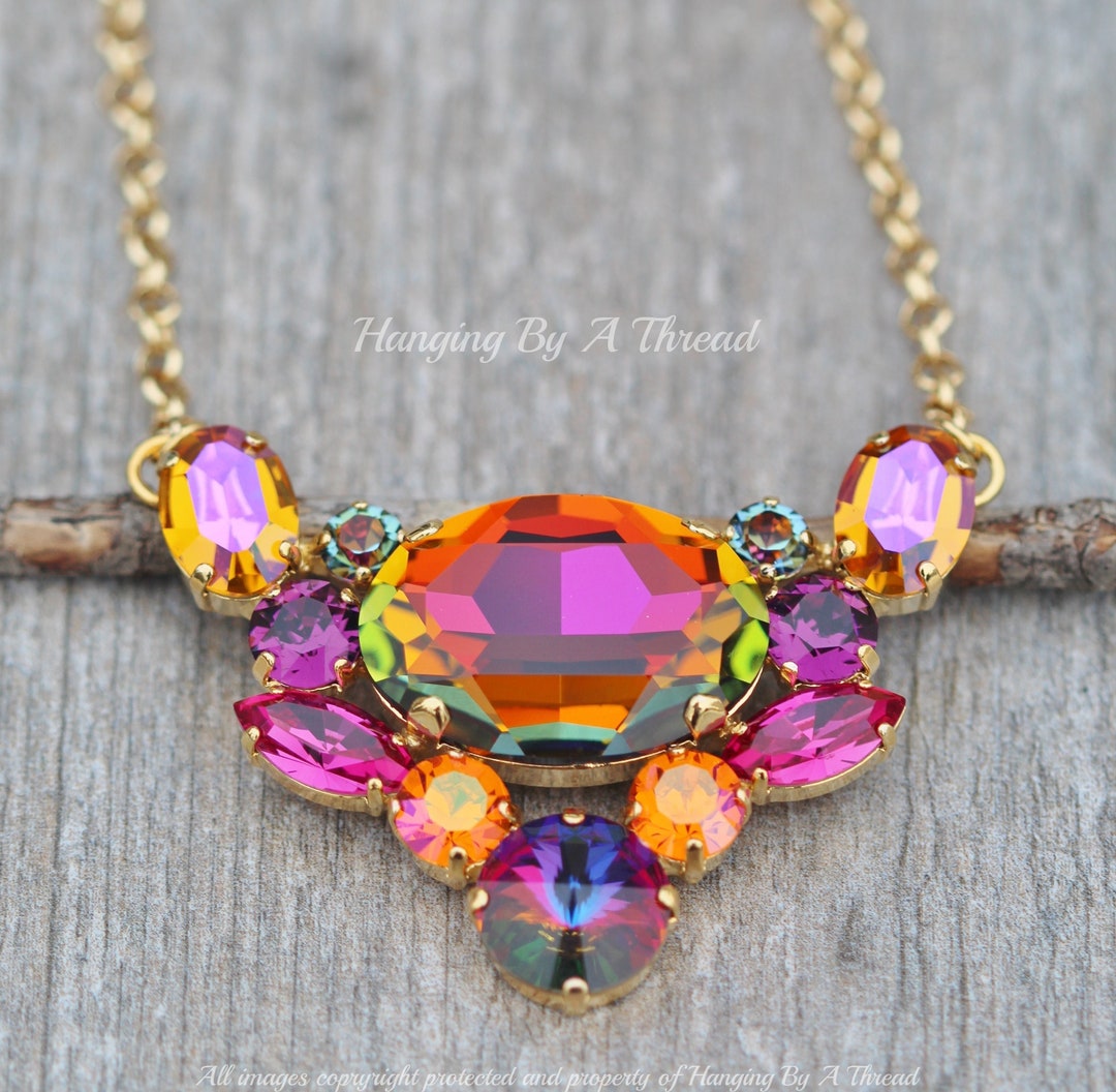 LAST 1 Swarovski Volcano Mixed Crystal Necklace,vee Shaped Pendant ...