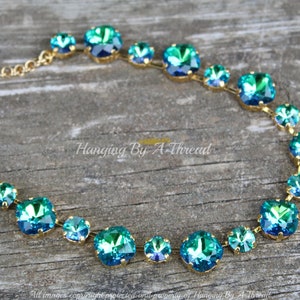 LIMITED Crystal Blue Green Sphinx Tennis Necklace,cushion Rounded ...