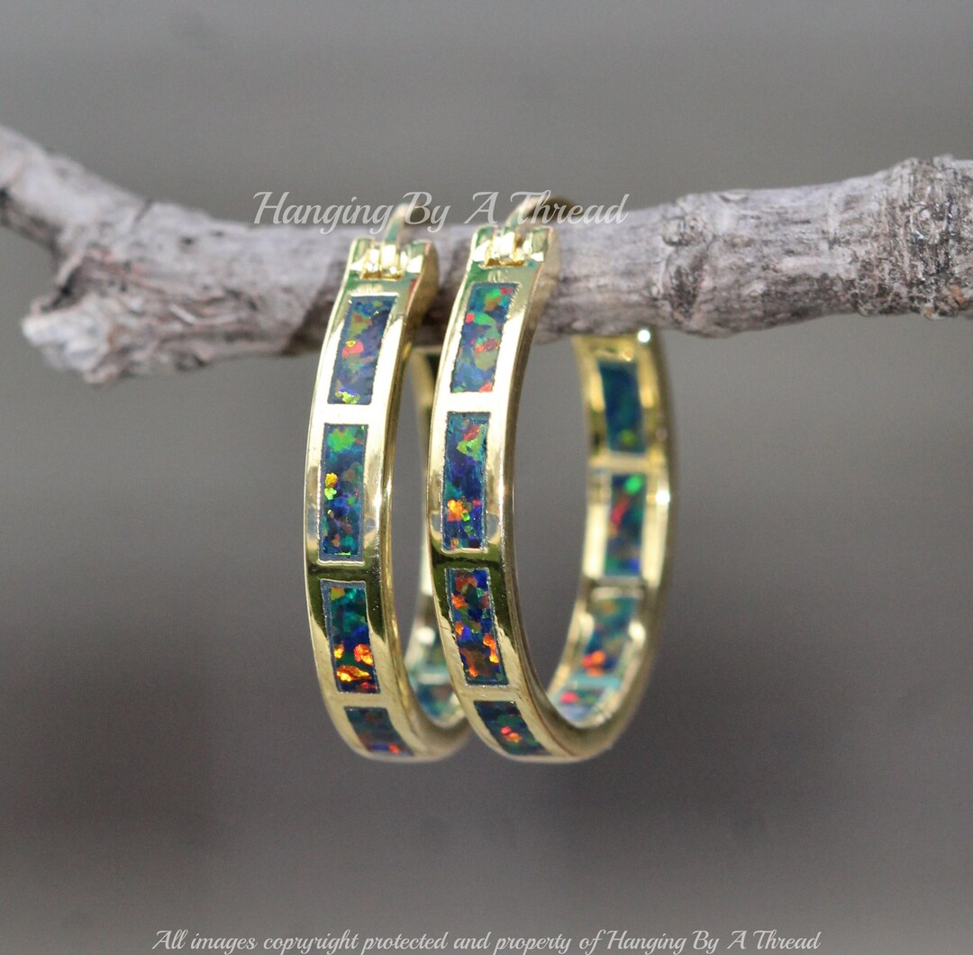 LIMITED STOCK Black Opal Hoop Earrings,lab Created Opal Endless Hoop ...