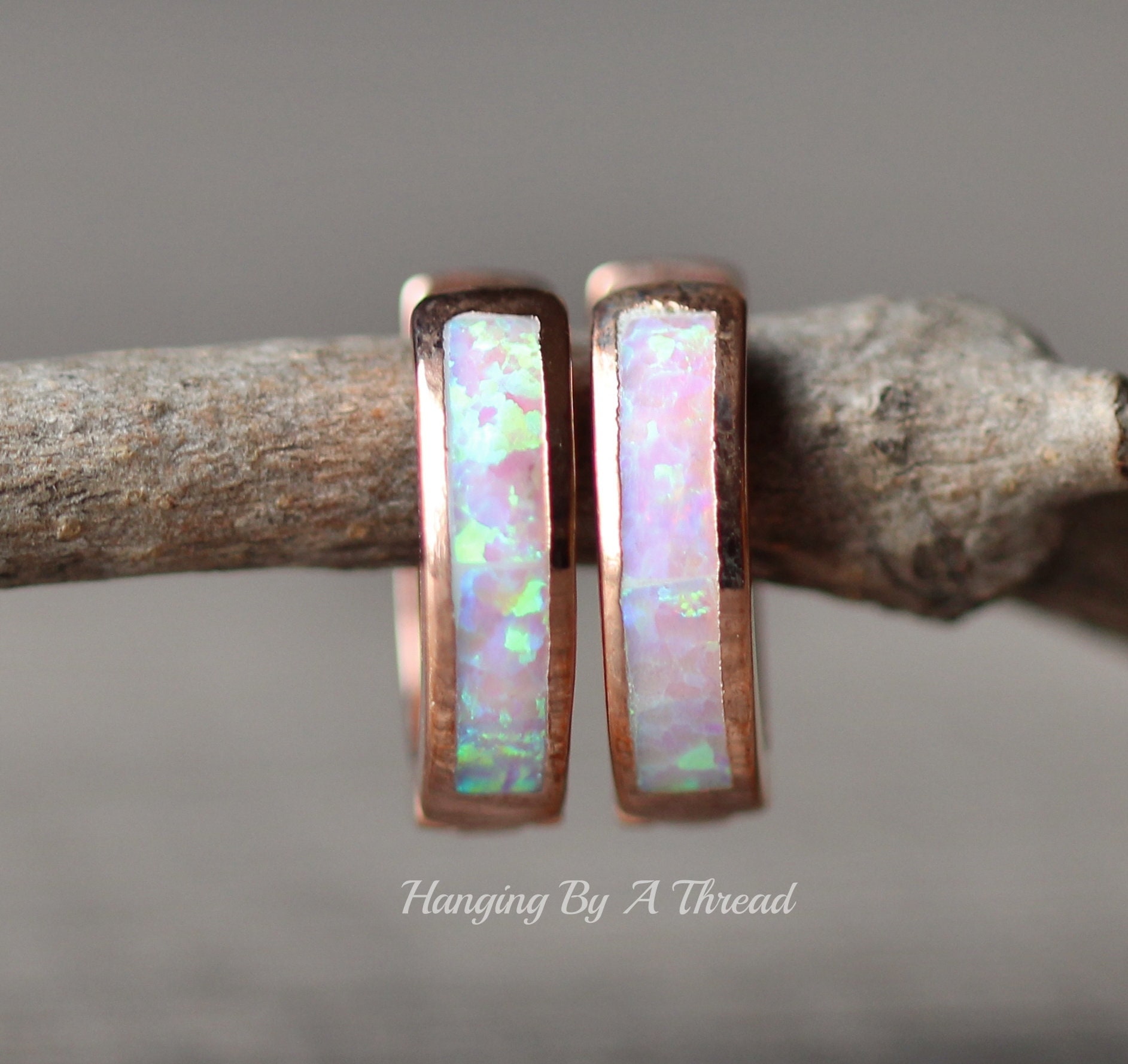 NEW Tiny Pink Opal Hoop EarringsRose Gold Huggie HoopPink | Etsy