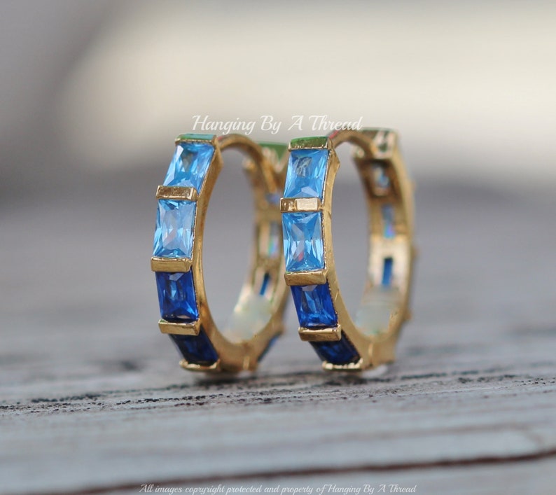 LIMITED Blue Ombre CZ Golden HoopsSmall Blue Cubic Hoop | Etsy