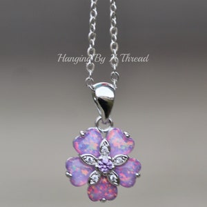 NEW Purple Opal Flower Pendant Necklace,silver Purple Lab Created Opal ...
