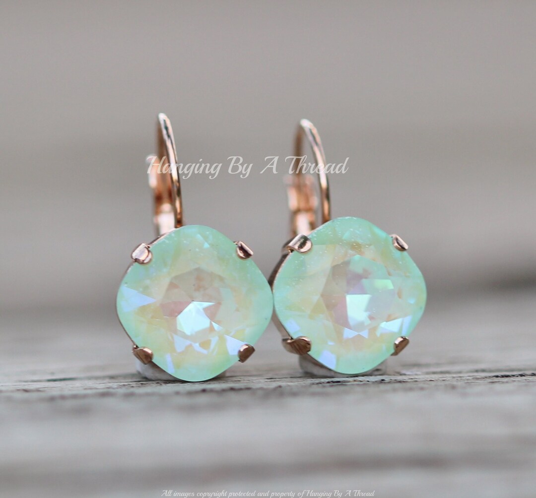 ALMOST GONE Ultra Mint Green AB Swarovski Cushion Stud,rounded Square ...