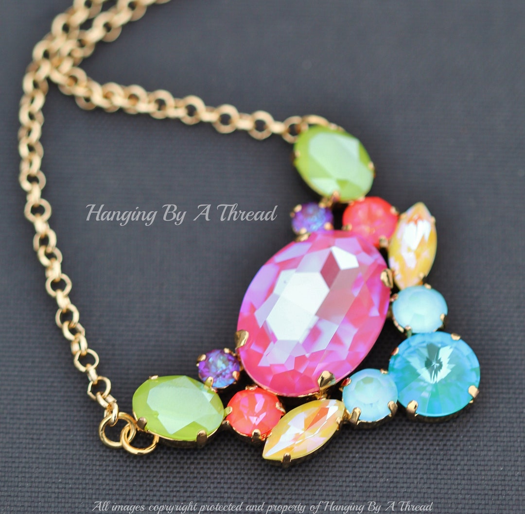 NEON Glow Crystal Cluster Necklace,large Mixed Crystal Pendant Necklace ...