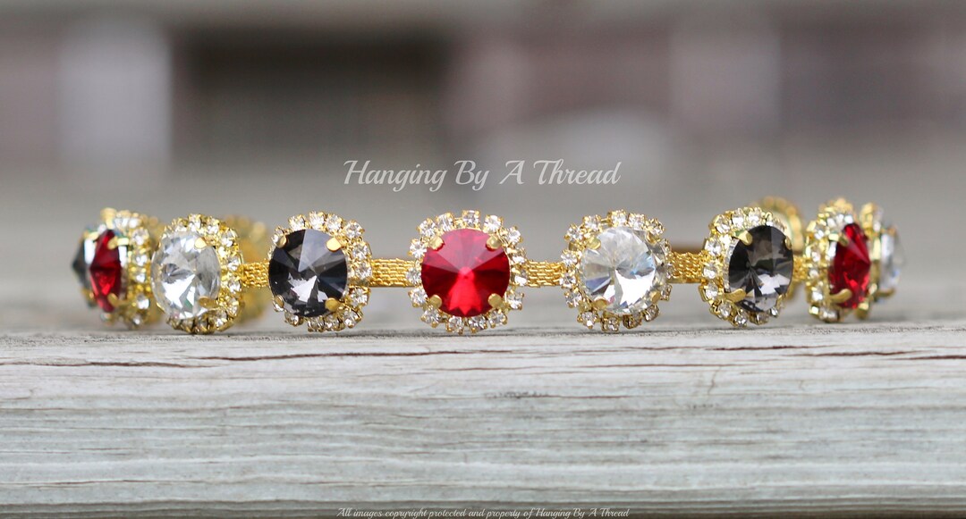 LAST 1 Clear Red Grey Crystal Embellished Headband,flower Cluster,black ...