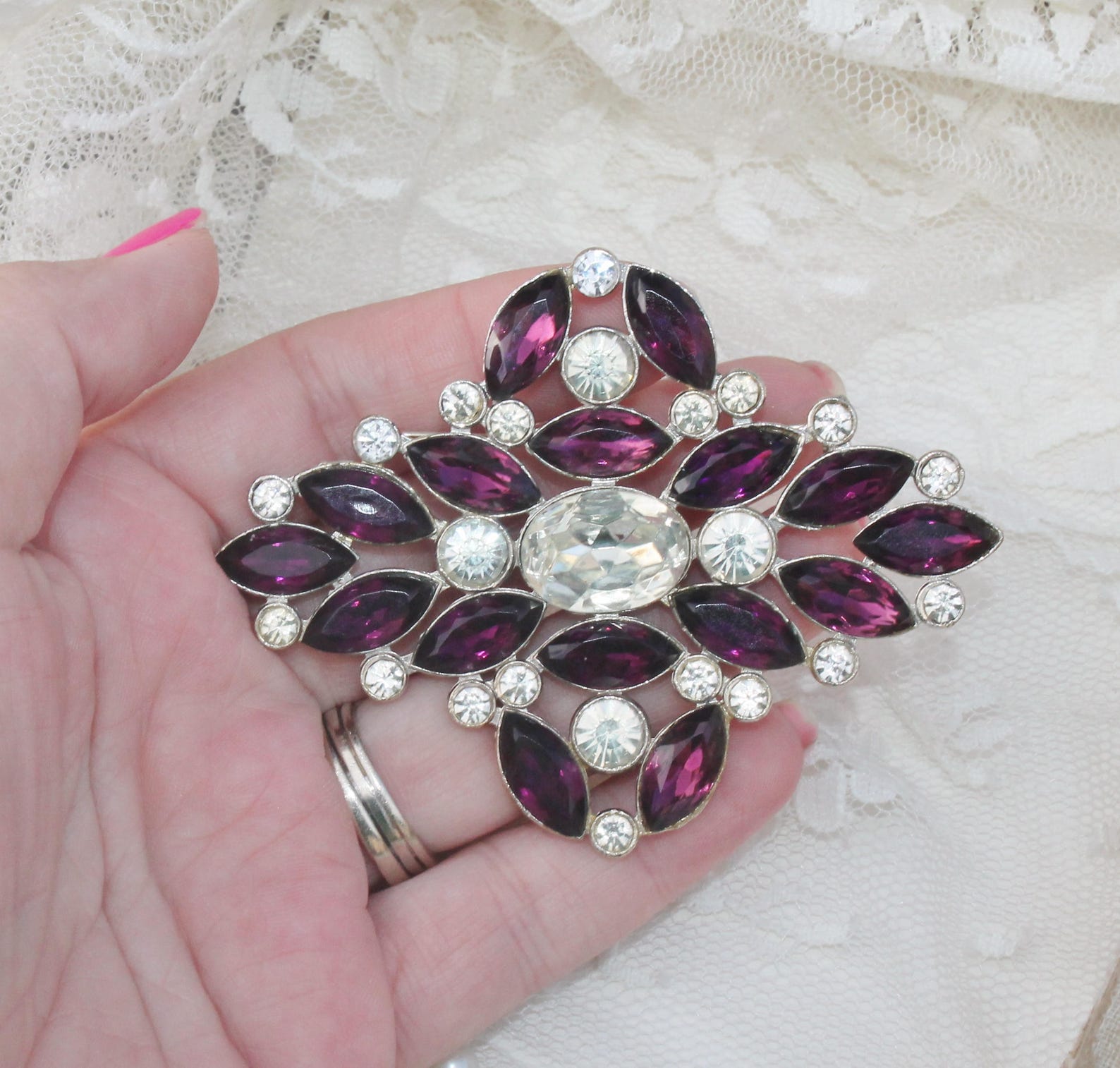 WOW Authentic Art Deco Paste Rhinestone Broochhuge Amethyst - Etsy