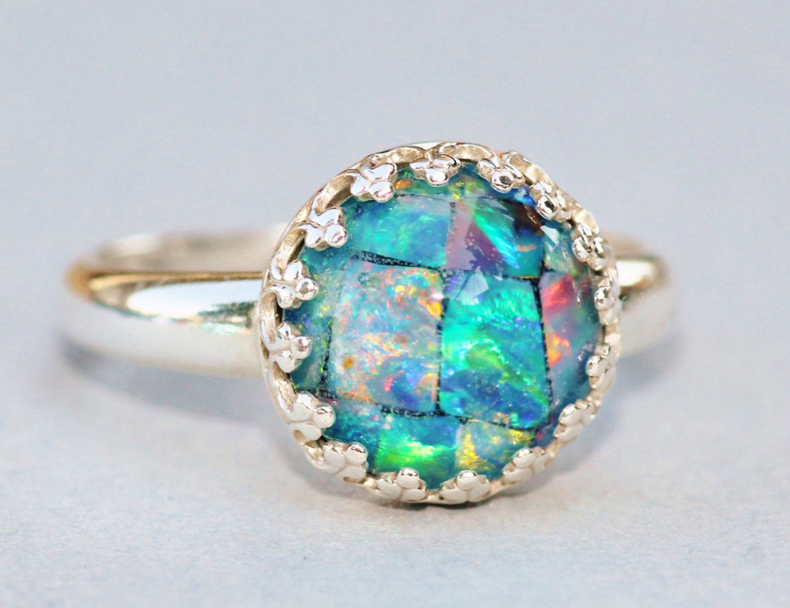 Genuine Australian Opal Ringmosaic Opal Triplet Ringsterling - Etsy