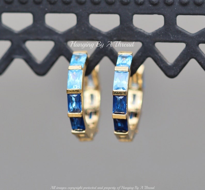 LIMITED Blue Ombre CZ Golden HoopsSmall Blue Cubic Hoop | Etsy