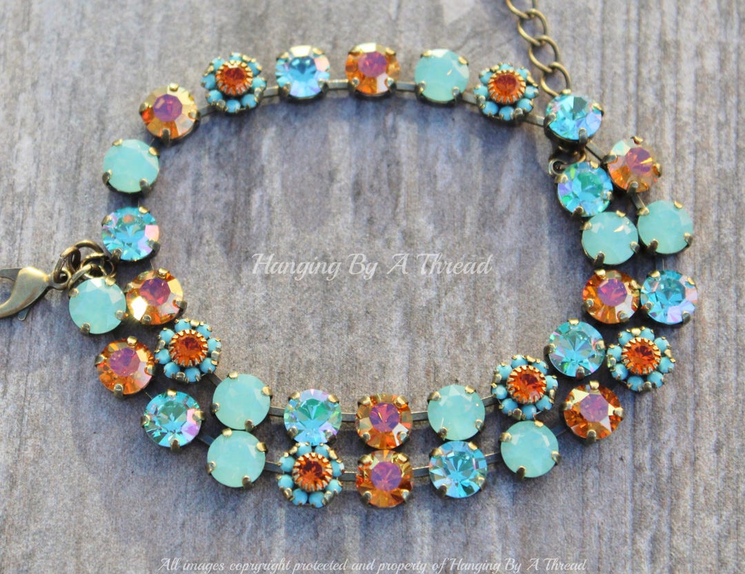 Pacific Blue Opal Turquoise & Tangerine Necklace,flower Embellished ...