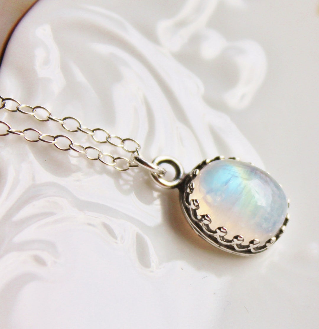 Genuine Moonstone Necklace,sterling Silver Moonstone Cabochon,genuine ...