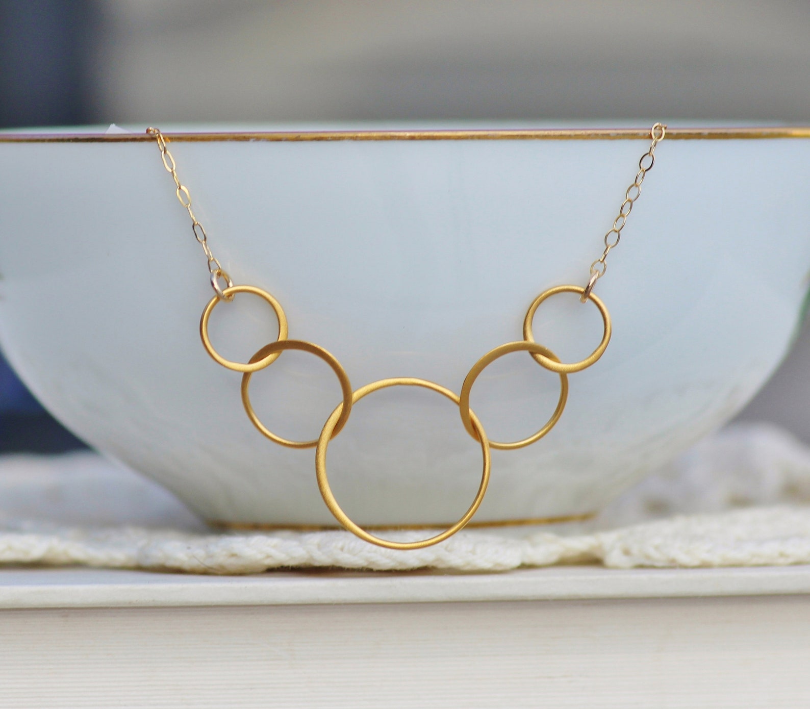 5 Interlocking Rings Necklace,14k Gold Vermeil 50th Birthday Necklace ...