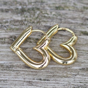 STRONGER Gold Heart Hoop Earrings,small Gold One Touch Hoops,heart ...