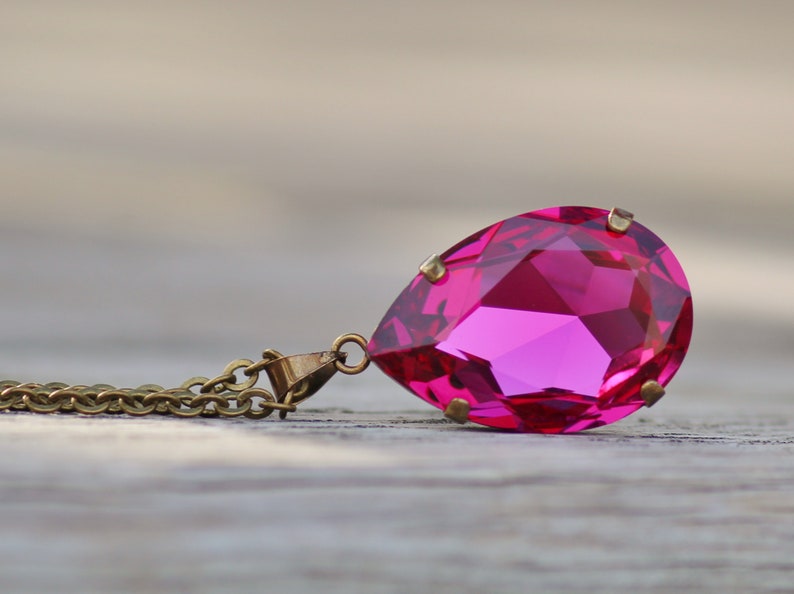 Large Vintage Fuchsia Rhinestone Pendant Necklace,estate,victorian ...