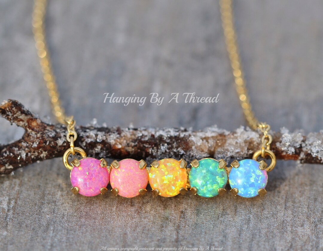 NEW Rainbow Ombre Opal Bar Necklace,8mm Lab Created Opal Bar Necklace ...