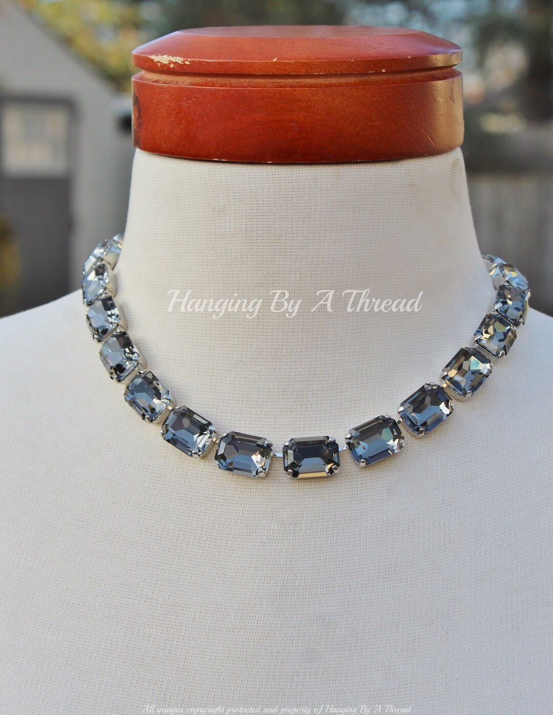 LARGE Black Diamond Crystal Octagon Tennis Necklace,large Rectangle ...