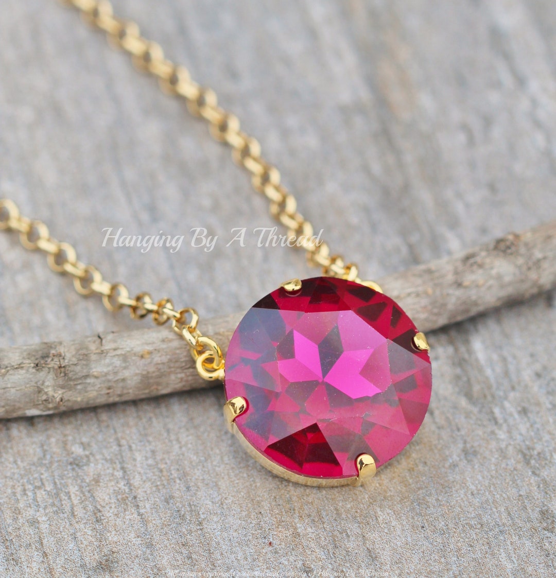 Pink Fuchsia Large Crystal Necklace,27mm Round Stacking Layering ...