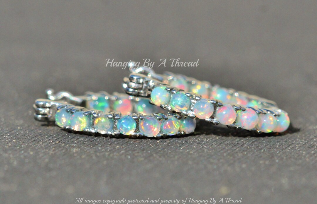 ONLY PAIR Genuine Welo Opal Hoop Earrings,large Boho Hoop,genuine Opal ...