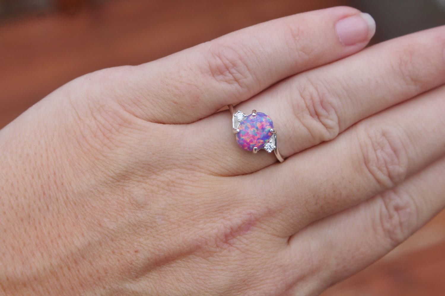 Rare Purple Fire Opal CZ Gemstone Ring,lab Created Purple Opal Ring,sterling Silver Womens Opal ...