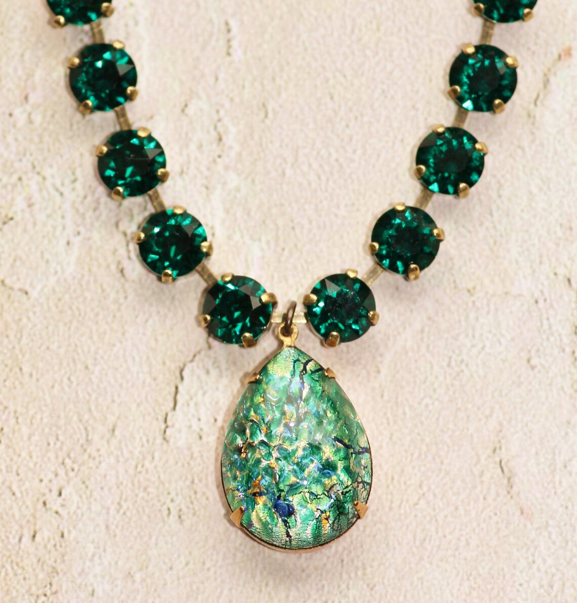 Vintage Emerald Opal Necklacerare Emerald Green Fire - Etsy
