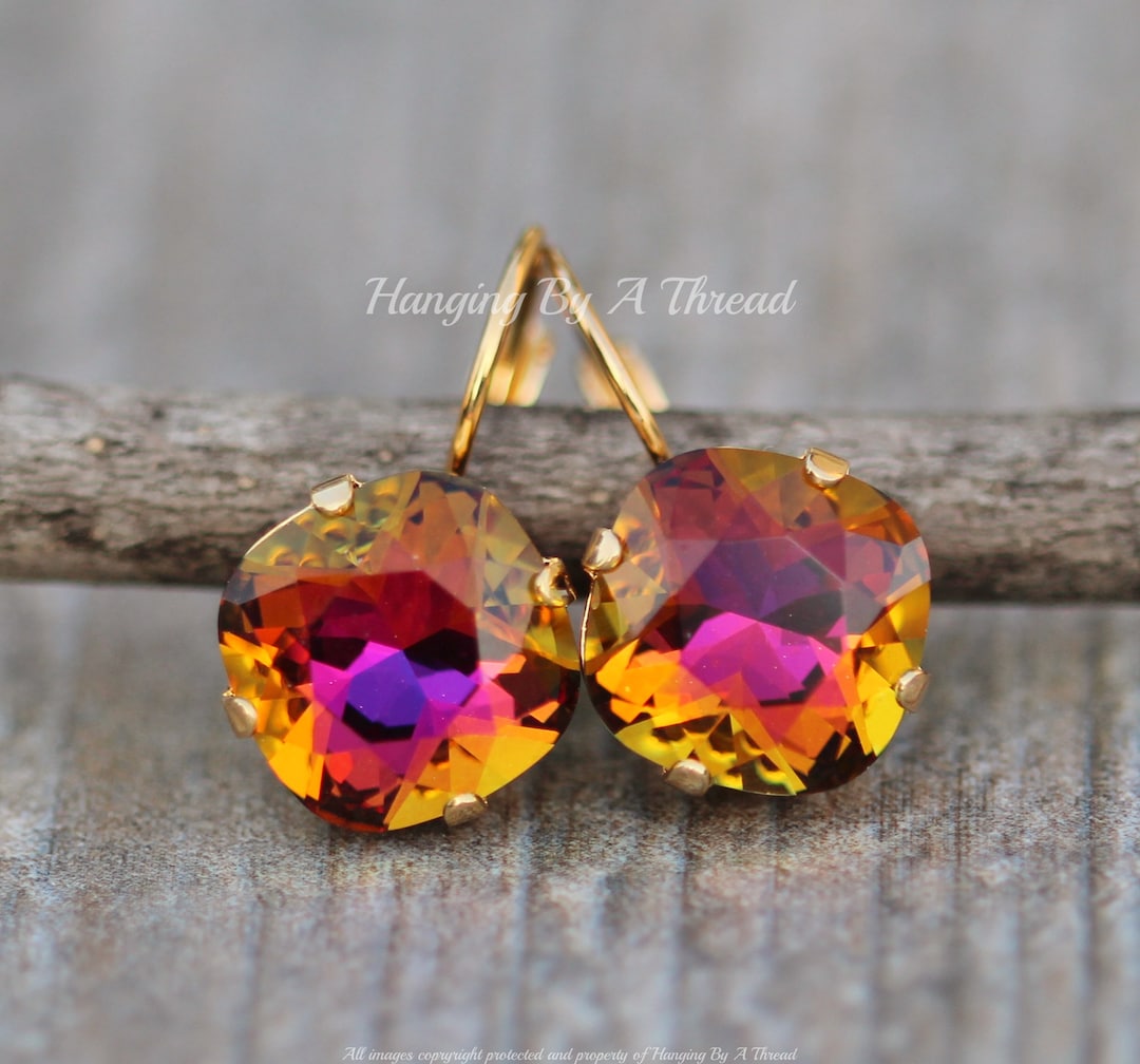 RARE Swarovski Volcano Dark Jewel Rainbow Cushion Earrings,12mm Cushion ...