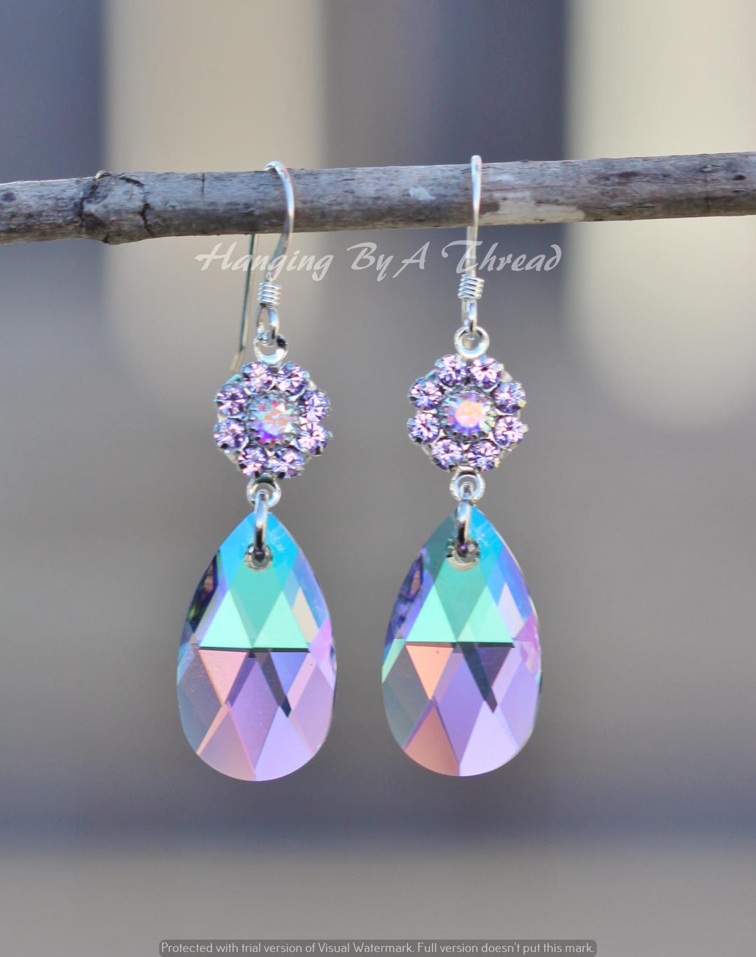 Swarovski Violet & Paradise Shine Flower Earrings,crystal Rhinestone ...