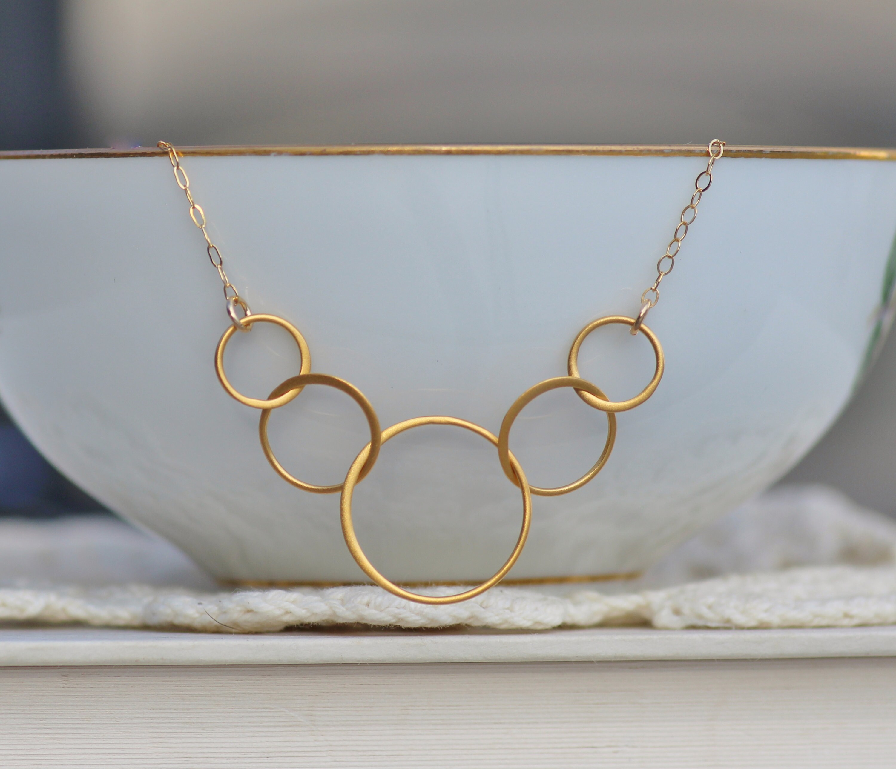 5 Interlocking Rings Necklace,14k Gold Vermeil 50th Birthday Necklace ...