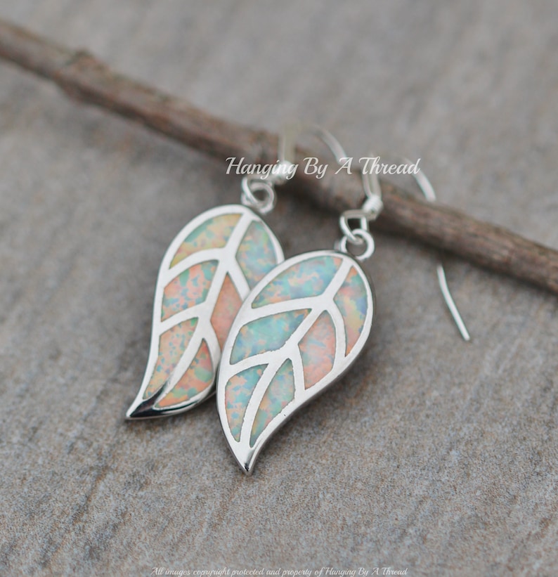 Silver Opal Leaf Earrings,white Opal Inlaid Inlay Earrings,sterling ...