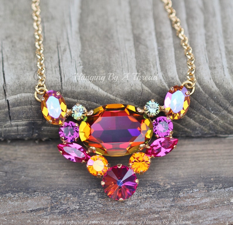LAST 1 Swarovski Volcano Mixed Crystal Necklace,vee Shaped Pendant ...