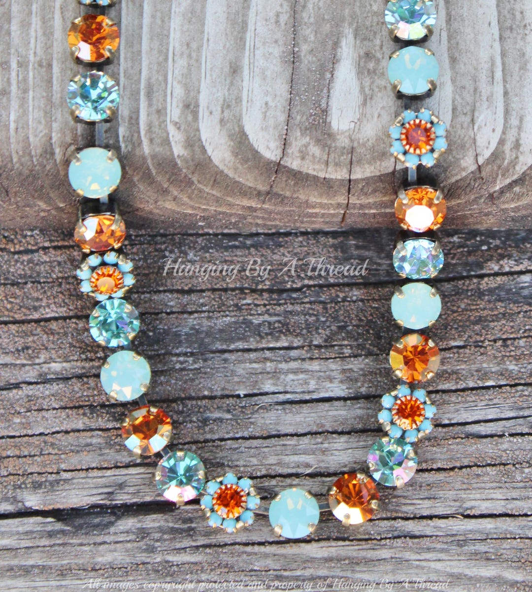 Pacific Blue Opal Turquoise & Tangerine Necklace,flower Embellished ...