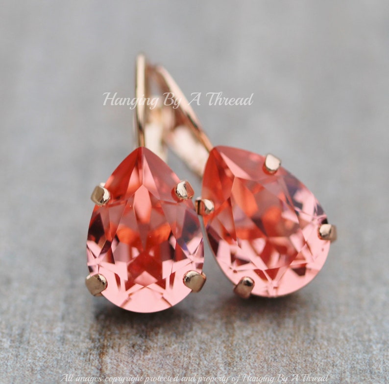 NEW COLOR Swarovski Rose Peach Pear Lever Back,teardrop Crystal Drop ...