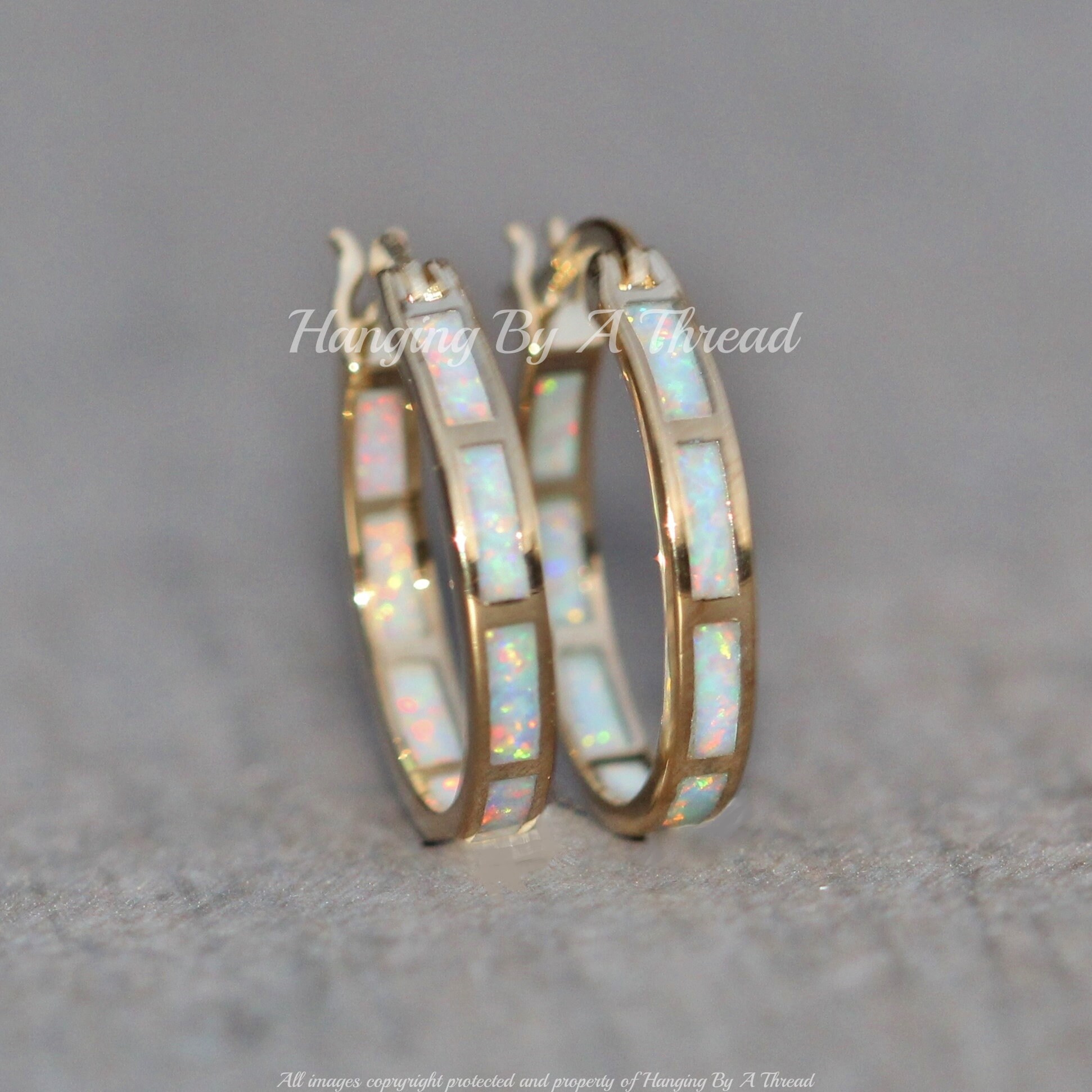 LIMITED STOCK White Opal Hoop Earrings,lab Created Opal Endless Hoop ...