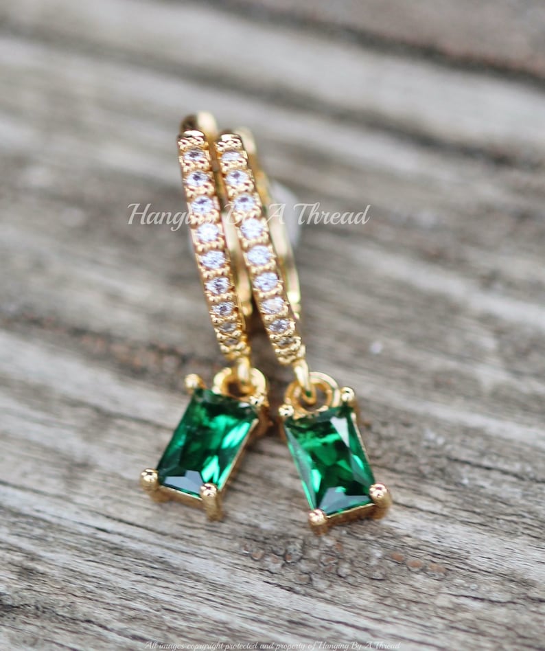 NEW Tiny Emerald Green Cubic Zirconia Hoops,tiny Dainty Huggie Hoops,gold Pave Earrings ...