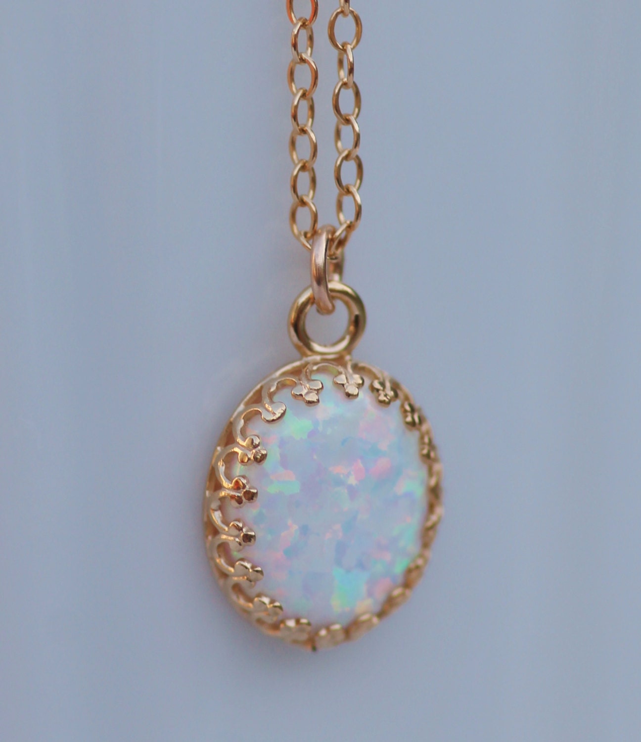 Genuine White Opal Necklacegold Crown Edge Setting Opal - Etsy