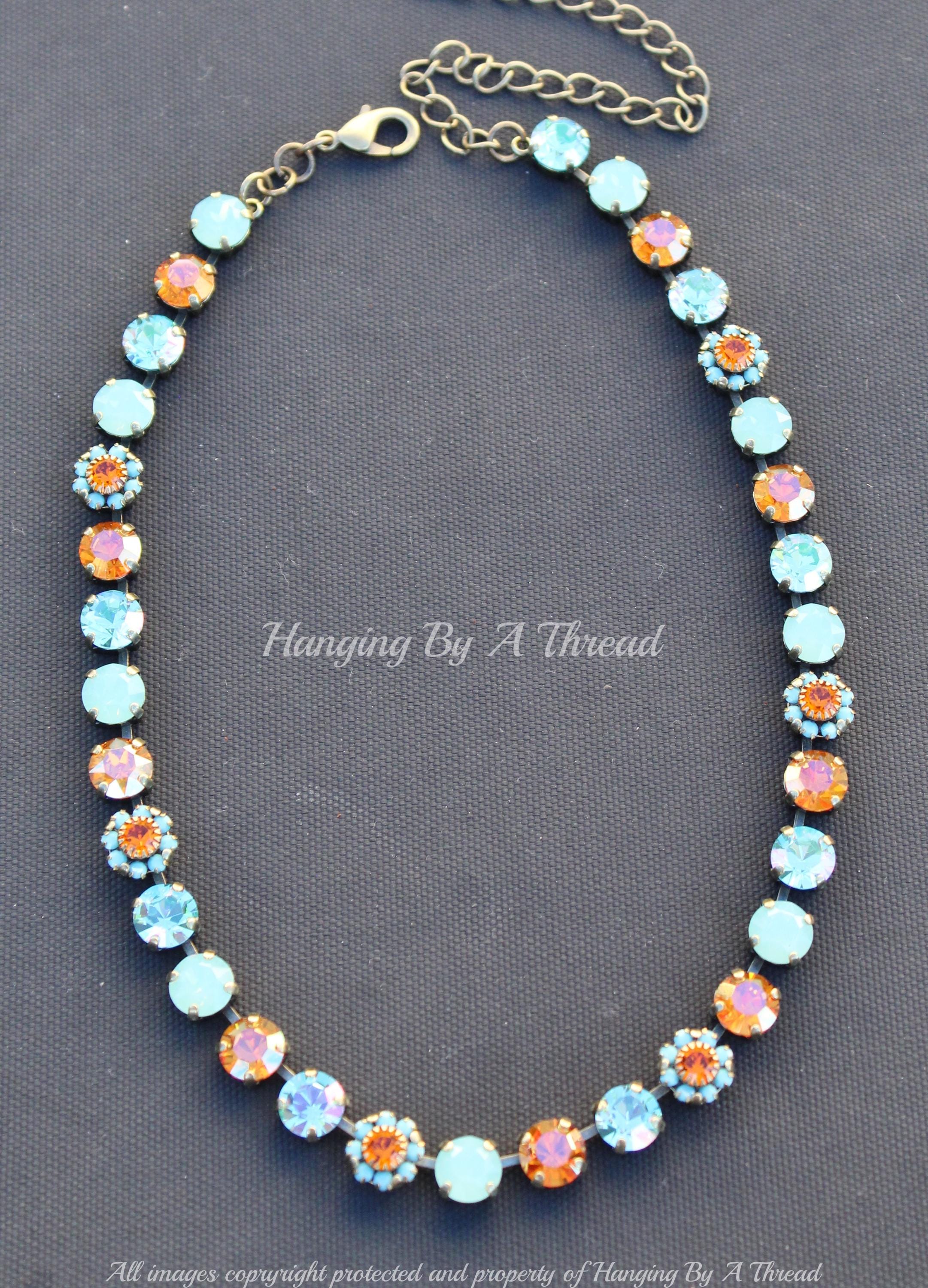 Pacific Blue Opal Turquoise & Tangerine Necklace,flower Embellished ...
