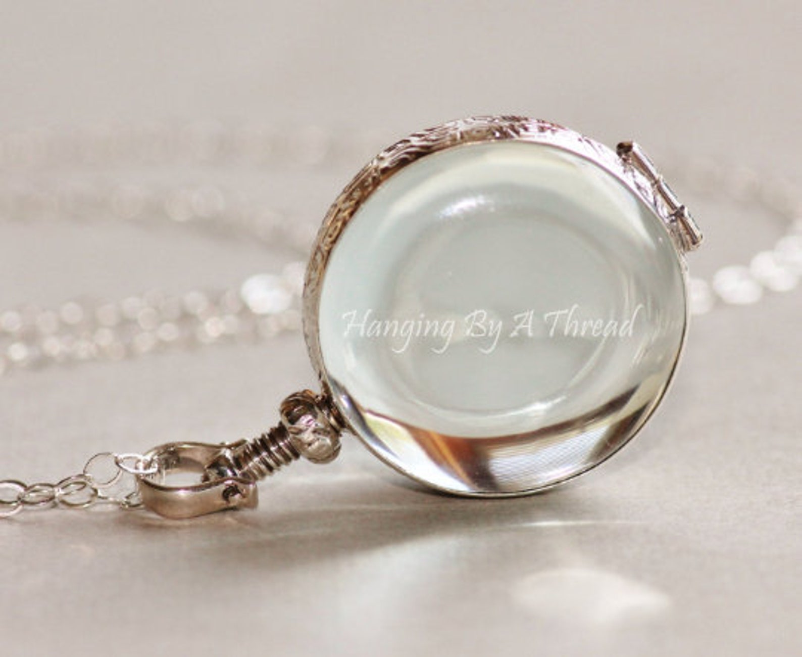SOLID Sterling Silver Round Locket,double Sided Clear Glass Locket ...