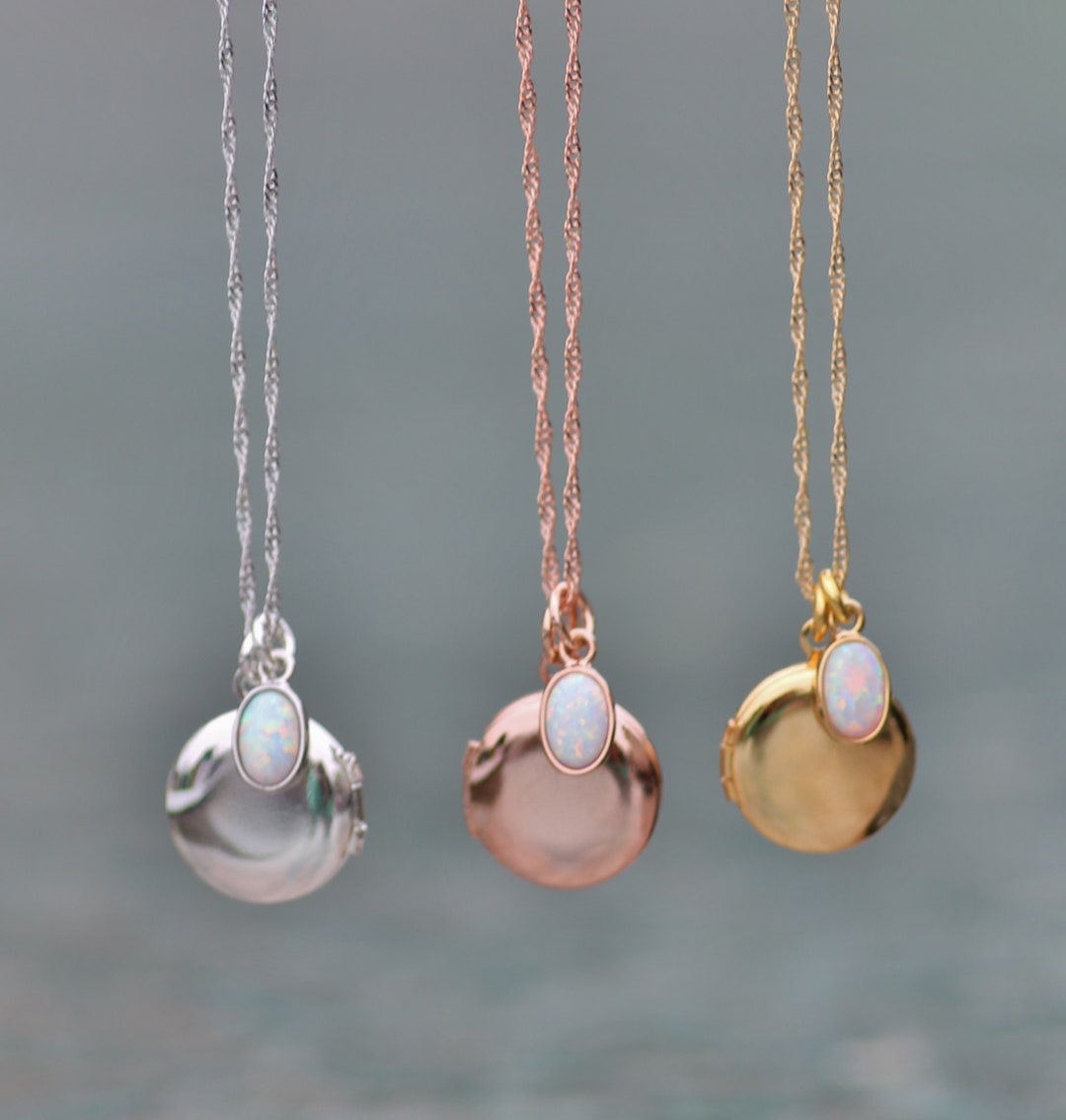 SMALL Plain Opal Locket,rose Gold,silver,gold Locket Pendant Necklace ...