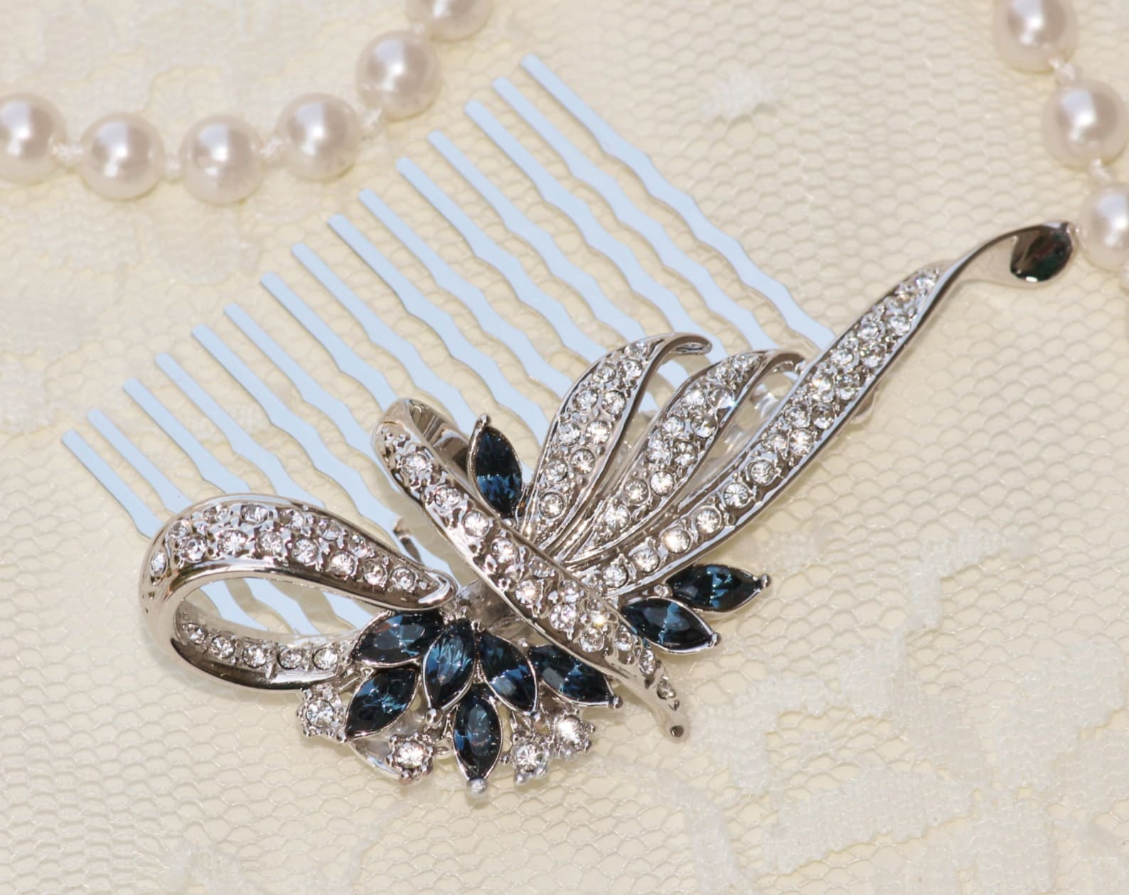 Navy Blue Pave Rhinestone Hair Comb,sapphire Blue Rhinestone,clear ...