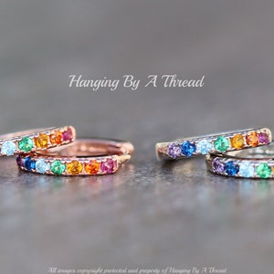 NEW Tiny Rainbow Hoop Earrings,gold Huggie Hoops,small Dainty Hoop ...