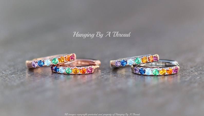NEW Tiny Rainbow Hoop Earringsgold Huggie Hoopssmall Dainty - Etsy