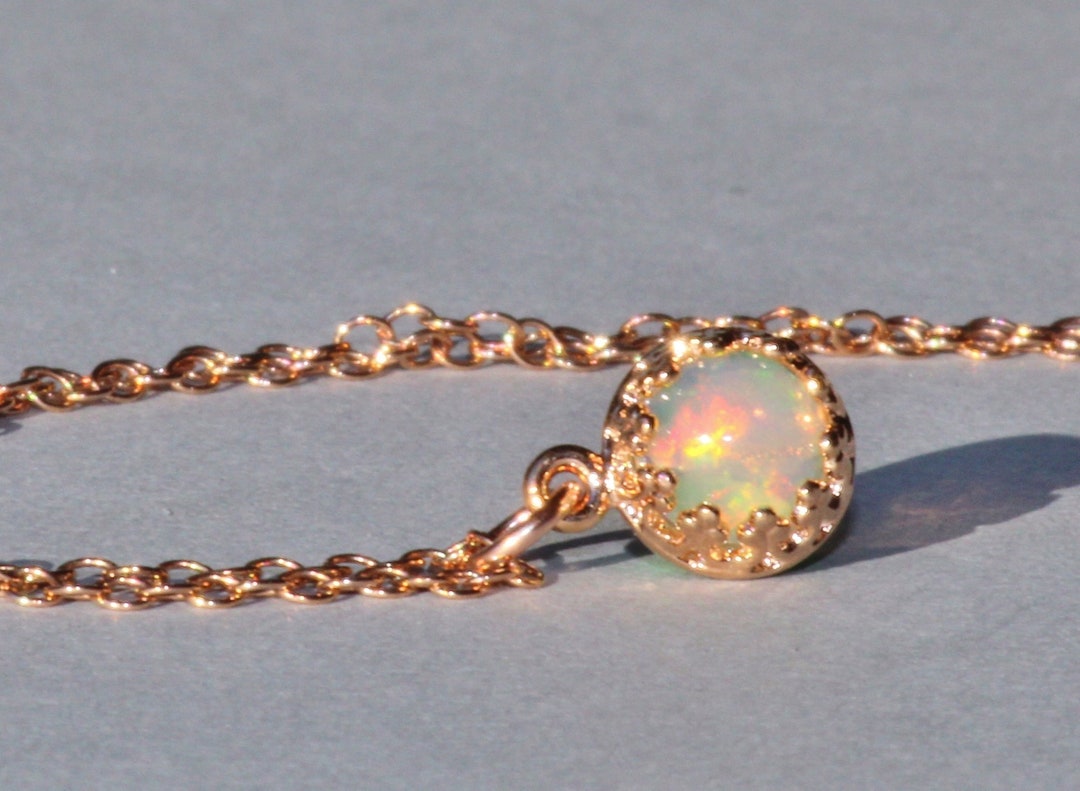 DAINTY Genuine Welo Opal Pendant,small 6mm Ethiopian Opal Necklace,rose ...