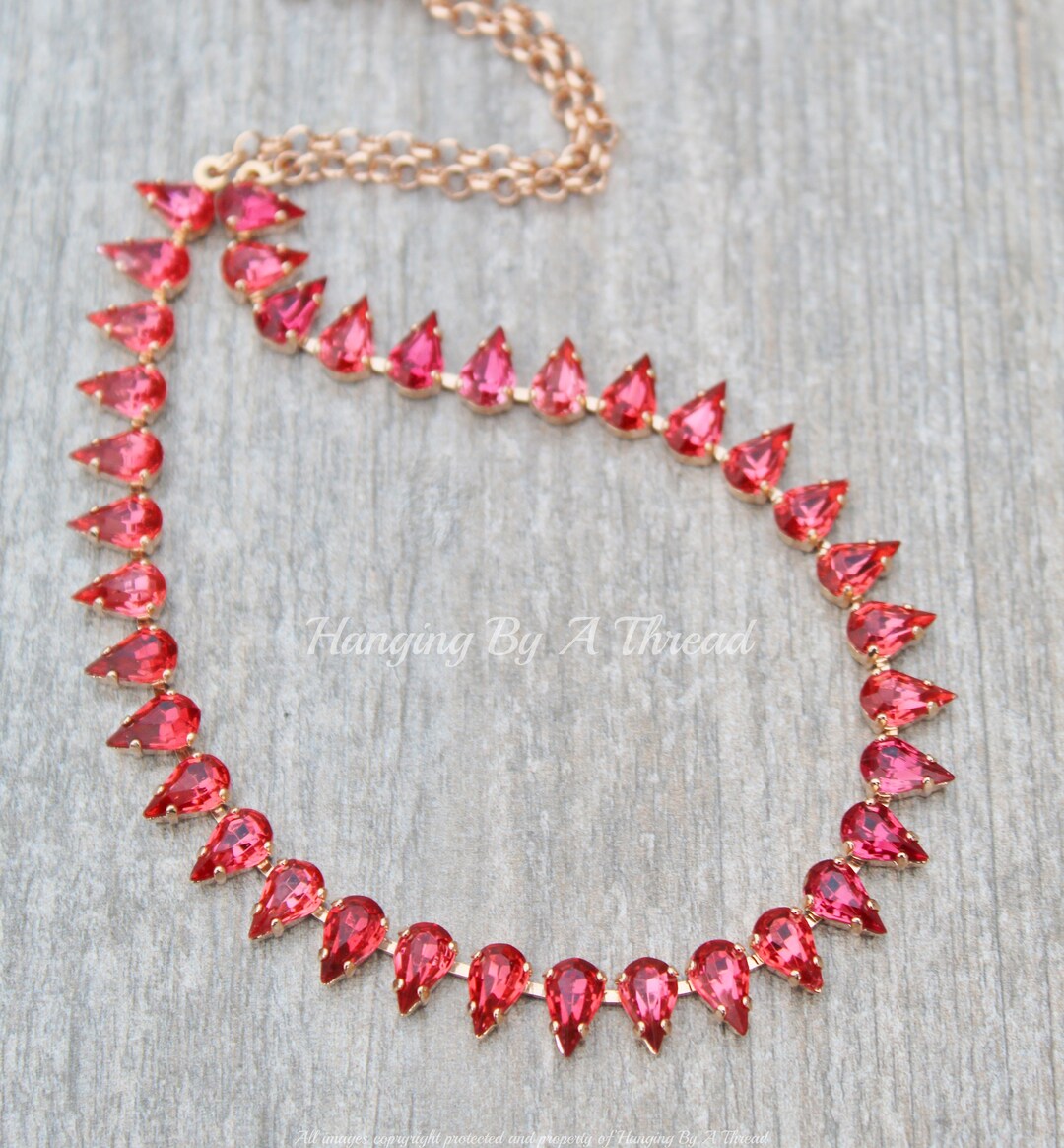 LIMITED Vintage Peach Crystal Necklace,small Pear Teardrop Tennis ...