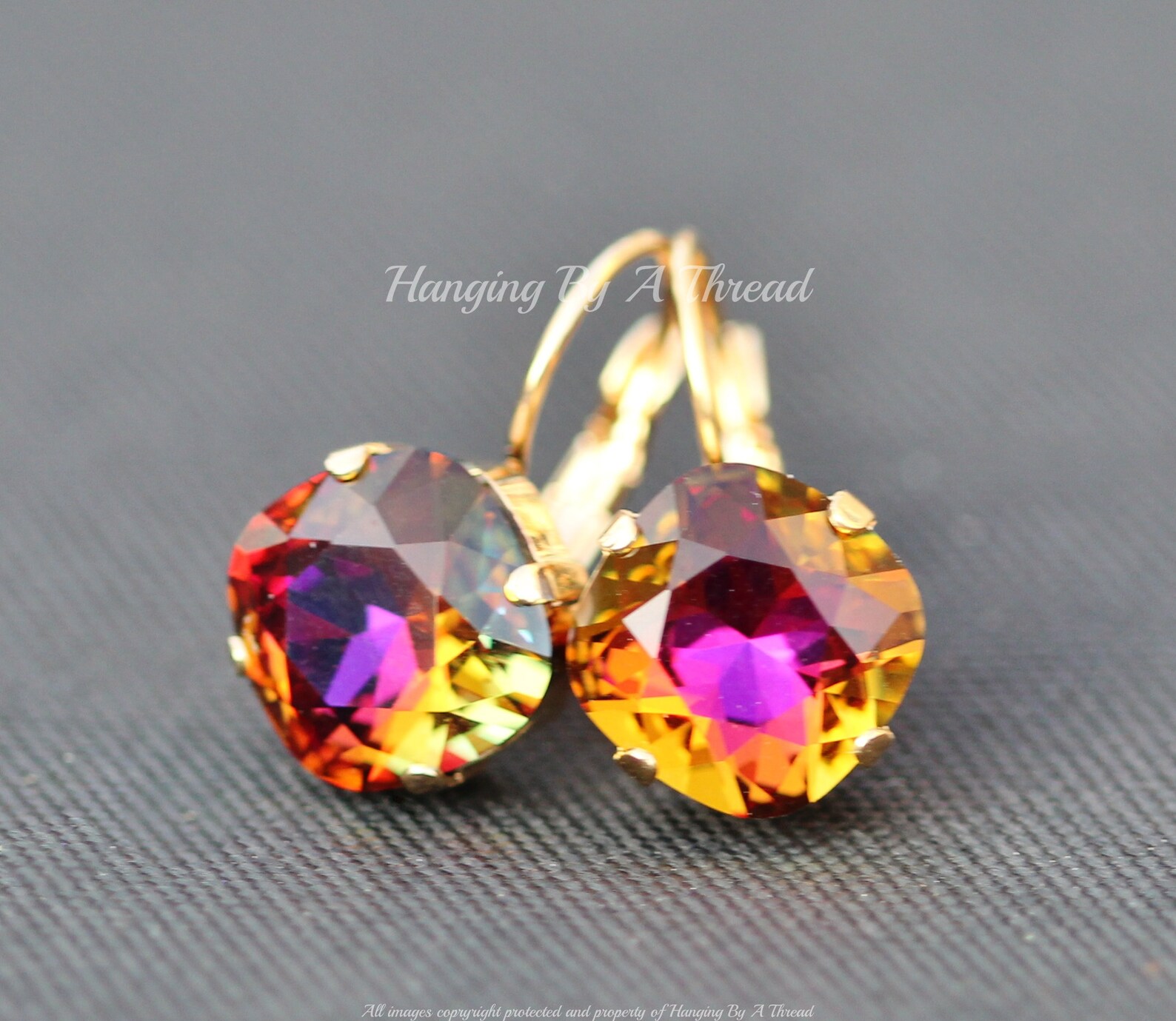 RARE Swarovski Volcano Dark Jewel Rainbow Cushion Earrings,12mm Cushion ...