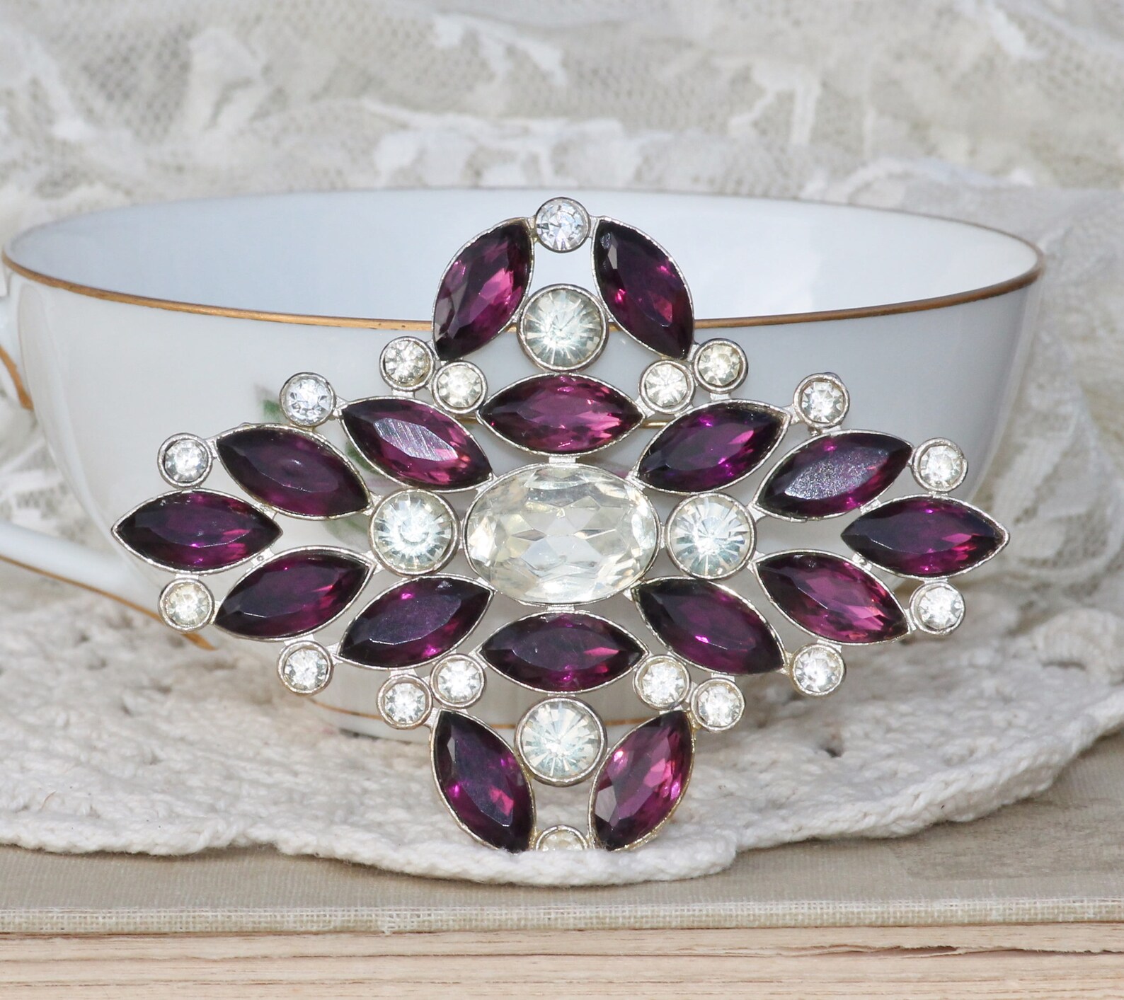 WOW Authentic Art Deco Paste Rhinestone Broochhuge Amethyst - Etsy