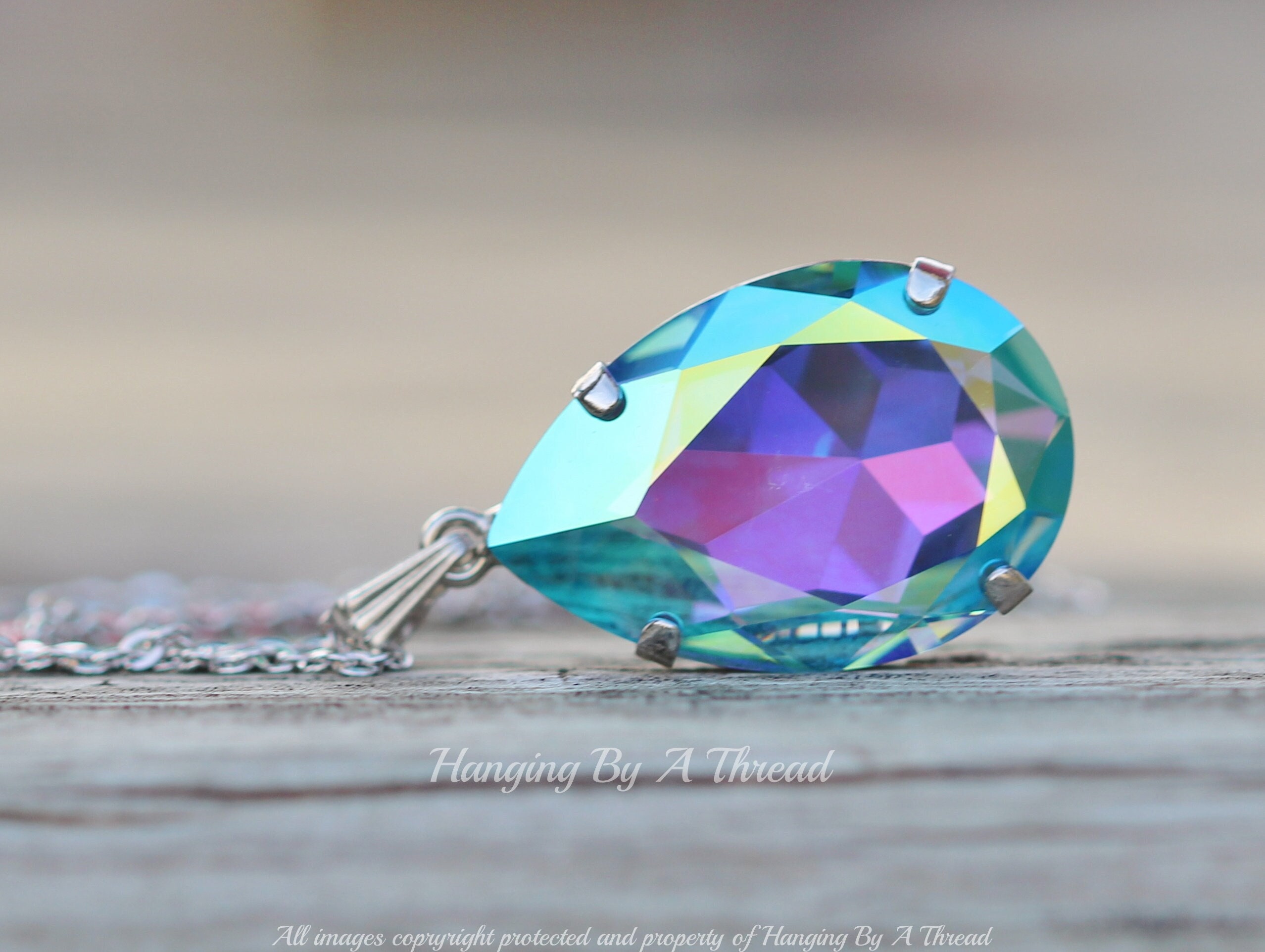 New Color Aqua Glacier Blue Large Pear Pendant Swarovski Crystal Rhinestone Necklace Long Layering Necklace Silver Blue Turquoise Aquamarine