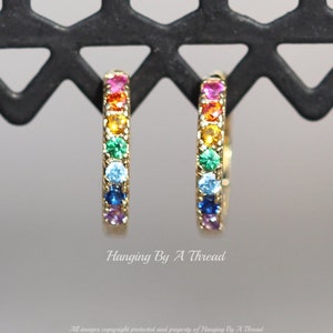 NEW Tiny Rainbow Hoop Earrings,gold Huggie Hoops,small Dainty Hoop ...