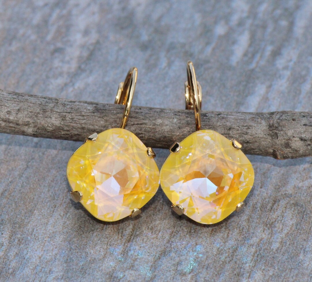Sunshine De Lite Crystal Earrings,sunny Yellow Cushion Drop Earring ...